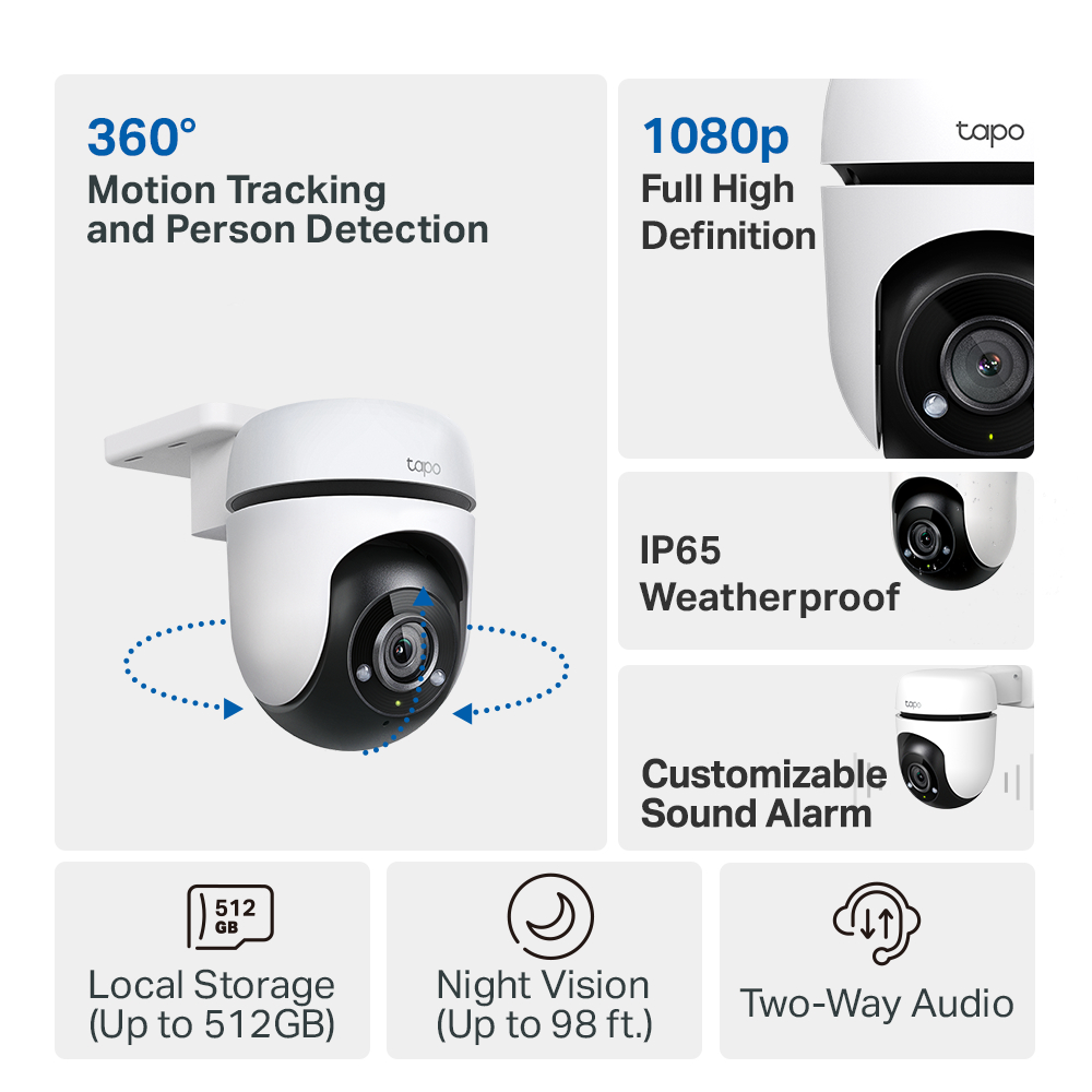 TP-Link Tapo TC40 1080P 2MP 360° Pan/Tilt Home Security IP65 Outdoor Wi ...