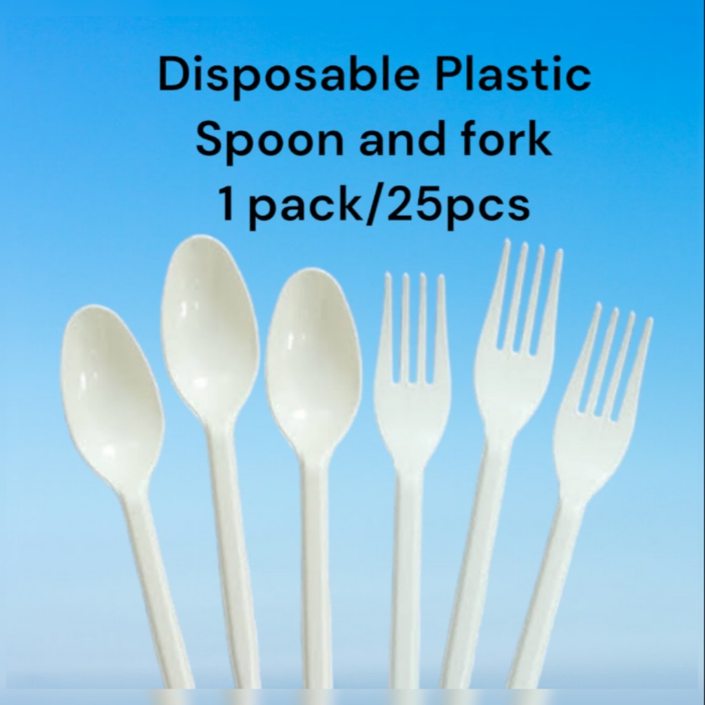 MEGATOP DISPOSABLE 6" PLASTIC SPOON AND FORK 1 PACK/25PCS | Shopee ...