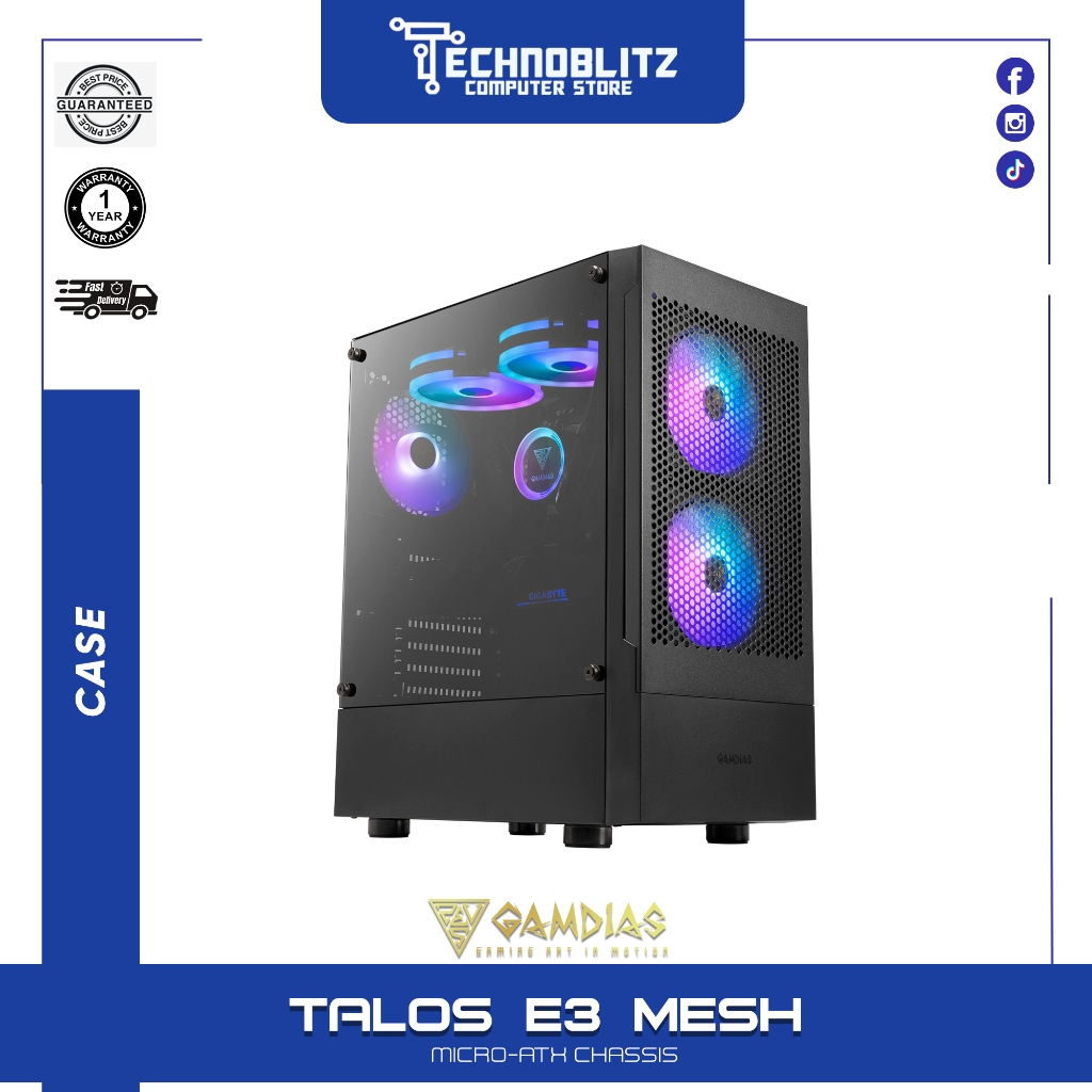 GAMDIAS GAMING CASE TALOS E3 MESH Mid Tower Case BLACK | Shopee Philippines