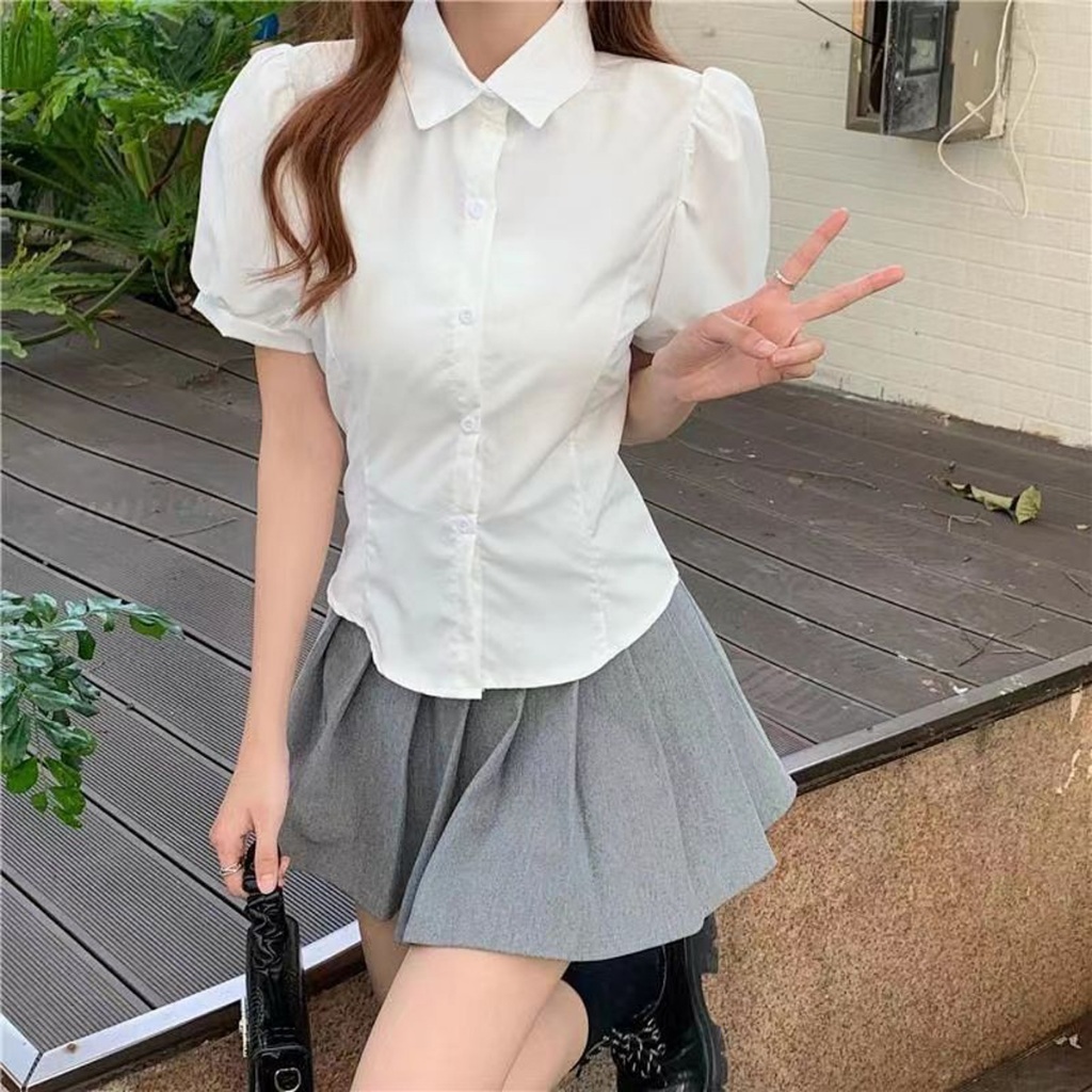 【24H SHIP】QIEQING Women Polo Corset Top Short Sleeve Blouse Crop Tops ...