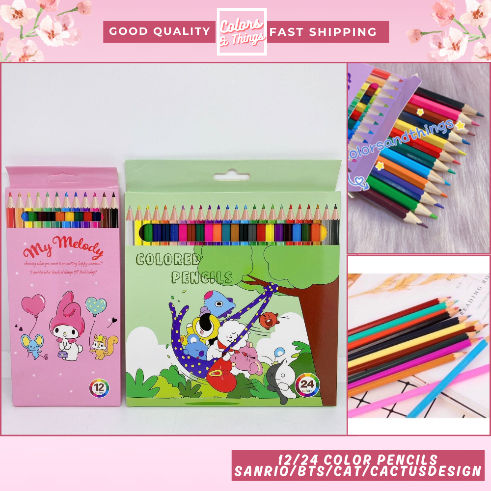 Colorsandthings 12/24 Color Pencils Sanrio/BTS/Cat/Cactus Design ...