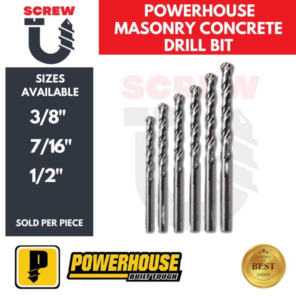 POWERHOUSE MASONRY CONCRETE DRILL BIT | 3/8" | 7/16" | 1/2" | SOLD PER ...