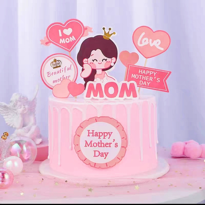 Happy Mother 's day Crown MOMMedal paper card cake topper baking props ...