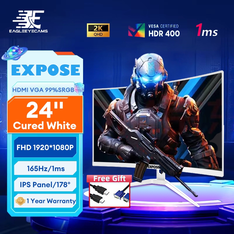Expose 24 27 inch Gaming Monitor 120Hz/144Hz/165Hz Curved white PC ...