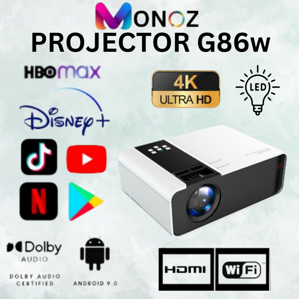 Projector G86W Protable Mini 4K Full HD 6000 Lumens Projector OS ...