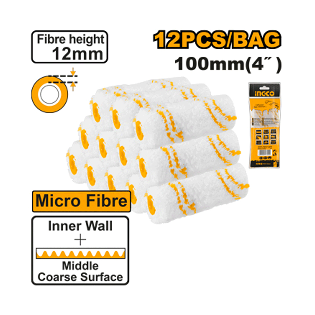 INGCO 12PCS 4" Inch Roller Cover Inner Wall Cylinder Brush Painting ...