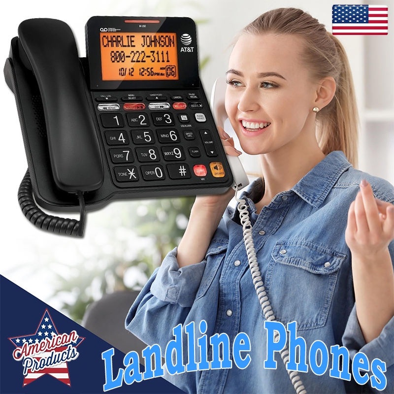 LCD Corded Caller ID Telephone With Speaker Home Office Wired Landline Telephone Set Phone ...
