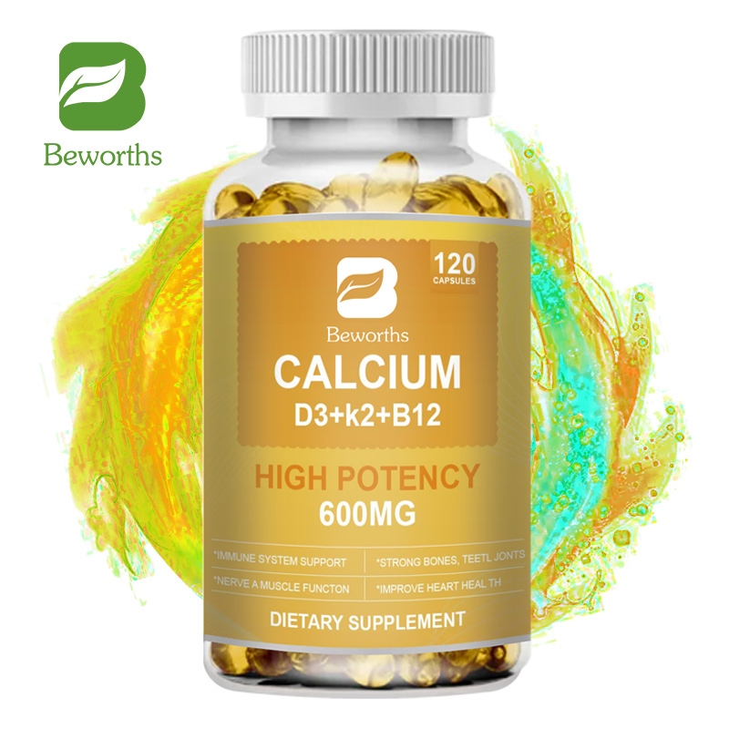 4-in-1 Calcium 600 Mg with Vitamin D3 K2 B12 Capsules for Bone Strength Heart Health Immune ...