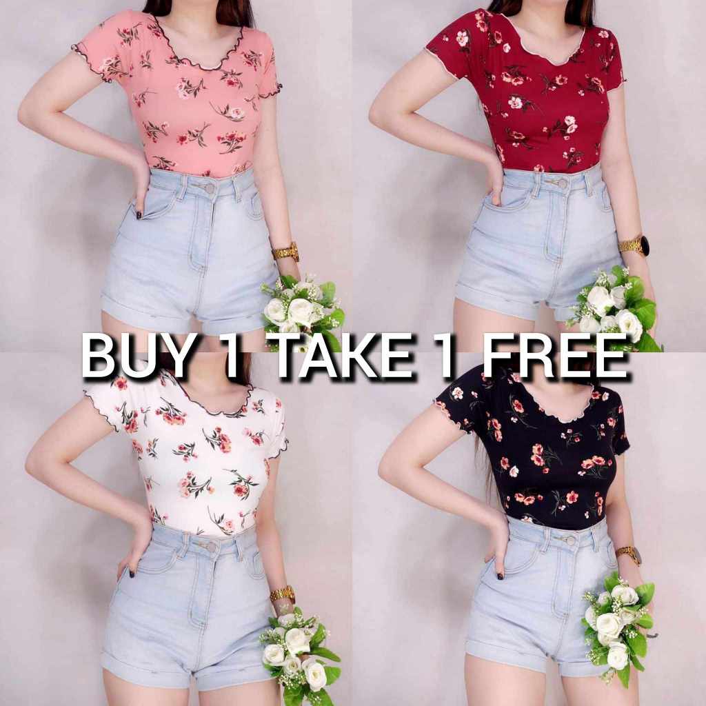 Genelle23 BUY1 TAKE1 FREE Sabrina Floral Lettuce Top For Women / Small ...