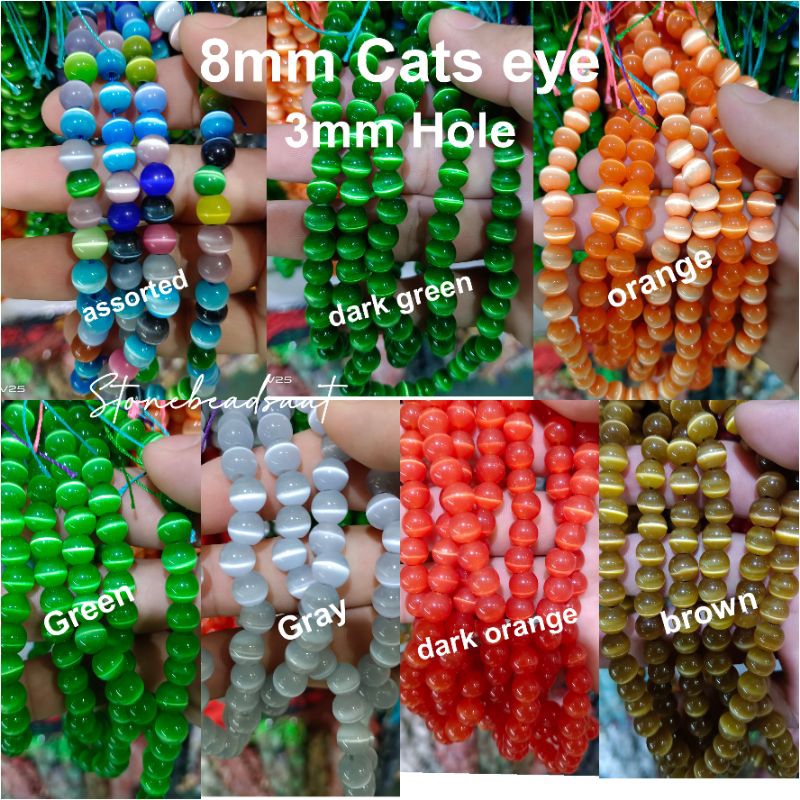 Cats eye beads 8mm high quality 3mm Hole,,, sold per strand. | Shopee ...