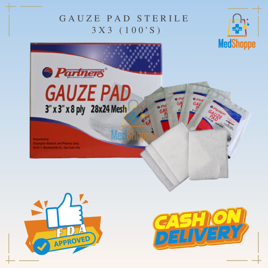 PARTNERS GAUZE PAD STERILE 3X3 (100's) | Shopee Philippines
