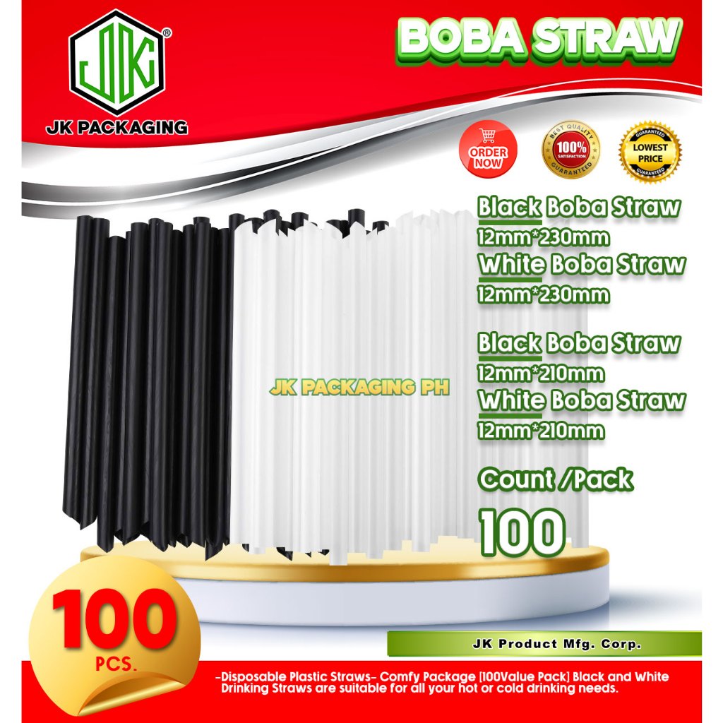 BOBA STRAW/PACK【 100 PCS】Plastic Disposable Bubble Tea Milkshake ...