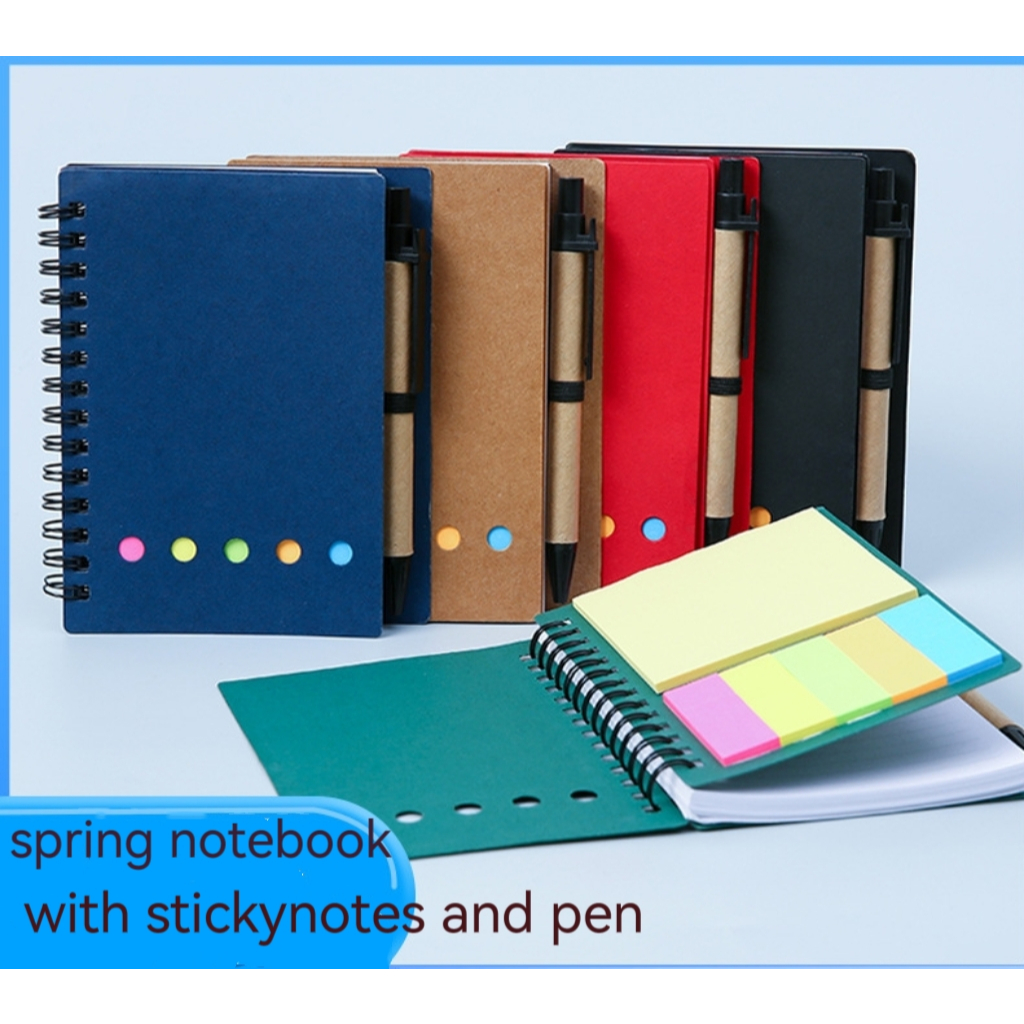 Spring Notebook with Ballpen and stickynotes Notepad A6 | Shopee ...