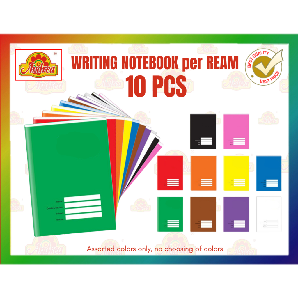 10PCS Writing Notebook 80lvs SOLD BY REAM Assorted Colors | Andrea ...