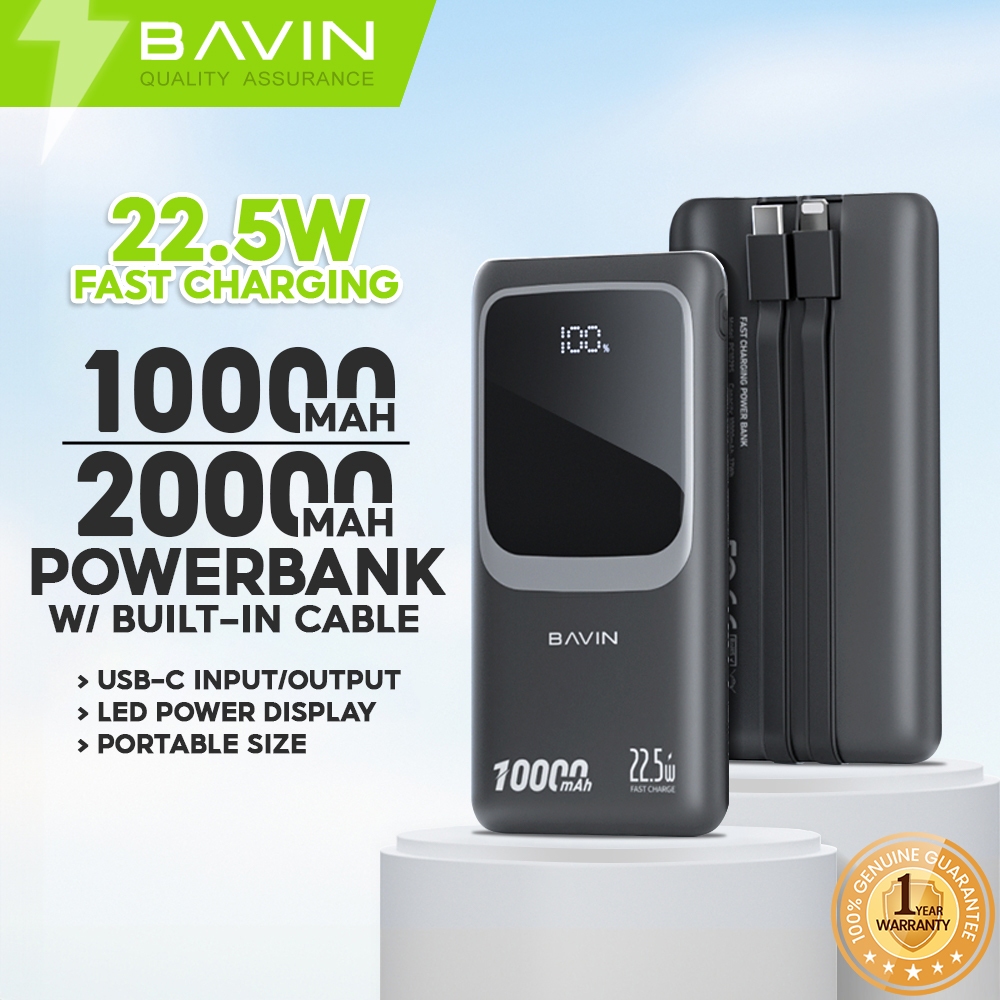 BAVIN PC1029 10000mAh / PC1030 20000mAh 22.5W Fast Charging Powerbank Type-C & USB w/ Built-in ...