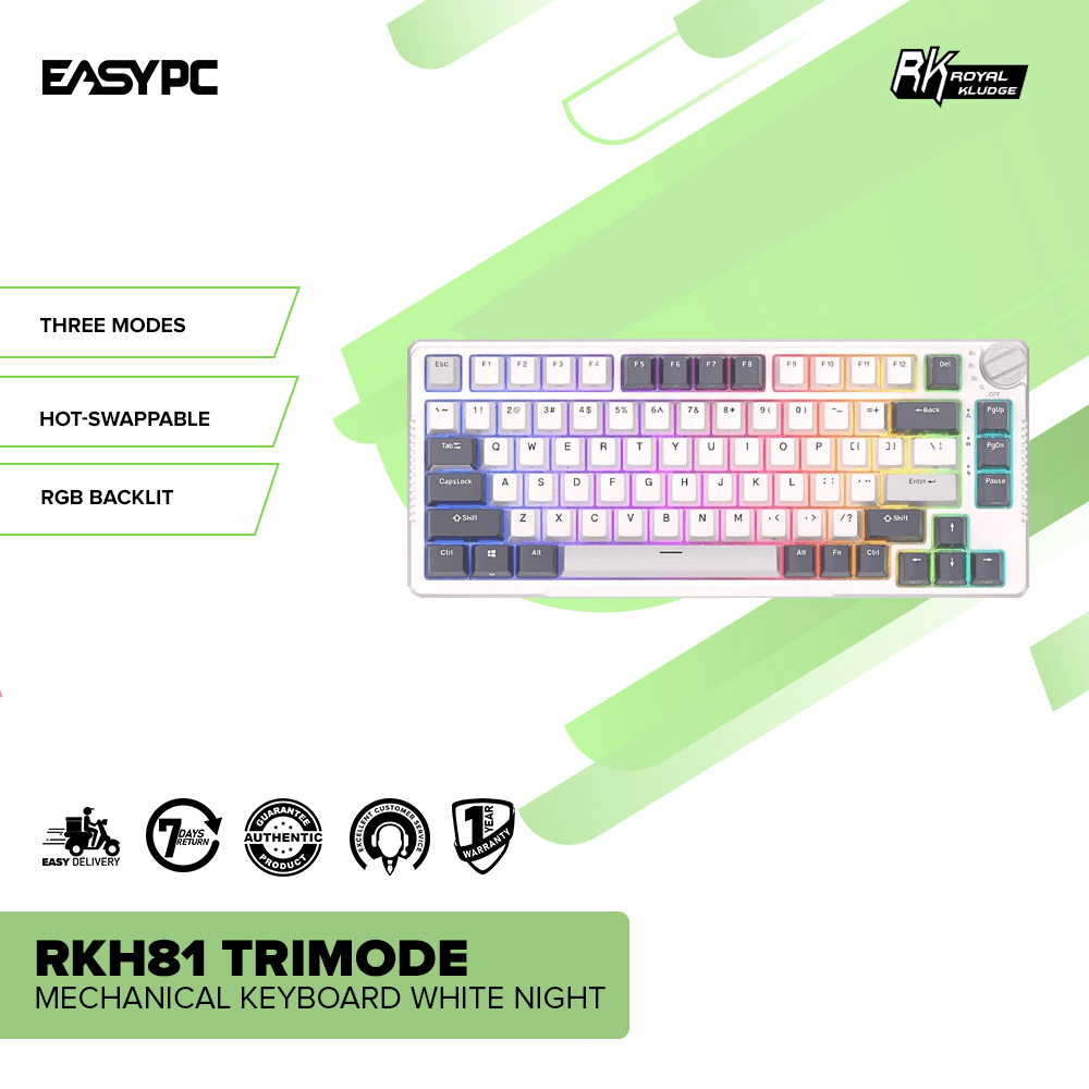 EasyPC| Royal Kludge RKH81 Trimode Mechanical Keyboard White night ...