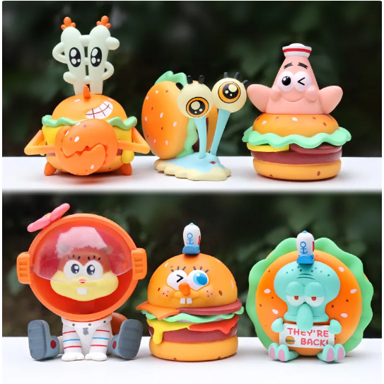 set of 6 Spongebob Cute and Funny Figures Animation Kawaii Figure Toys ...