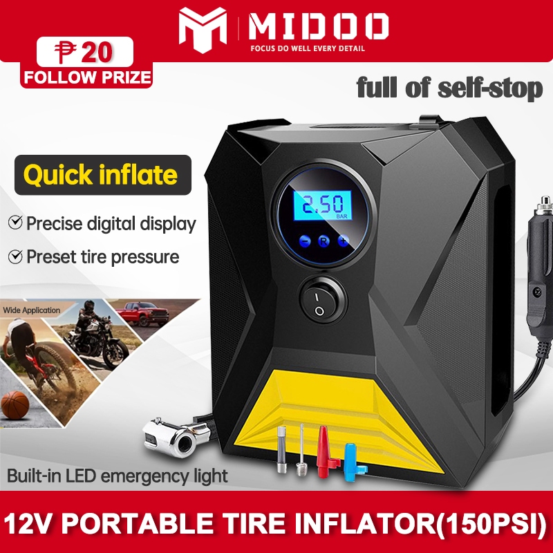 MIDOO 12V Portable Car Electric Tyre Pump Tire Inflator Car Tyre ...