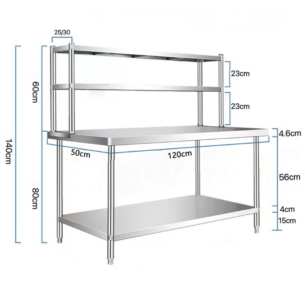 2-Layer Table 304 Stainless Steel Workbench In Home Kitchen Cutting ...