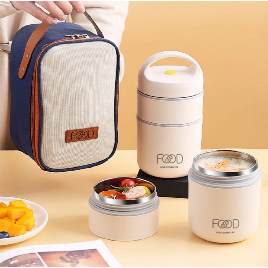 2 Layers Portable Lunch Box Stainless Steel Vacuum Thermal Lunch Box ...