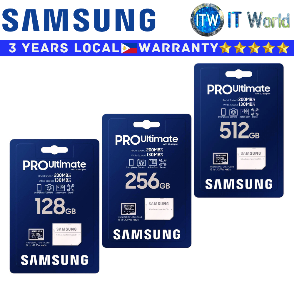 Itw | Samsung SD Card Memory Card Pro Ultimate UHS-I microSDXC w/ SD Adapter (128GB | 256GB ...