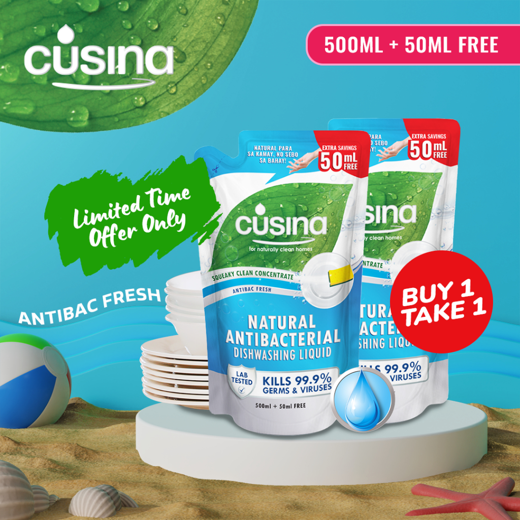 Pure Clean Cusina Natural Dishwashing Liquid Antibac Fresh 500ml + 50ml ...