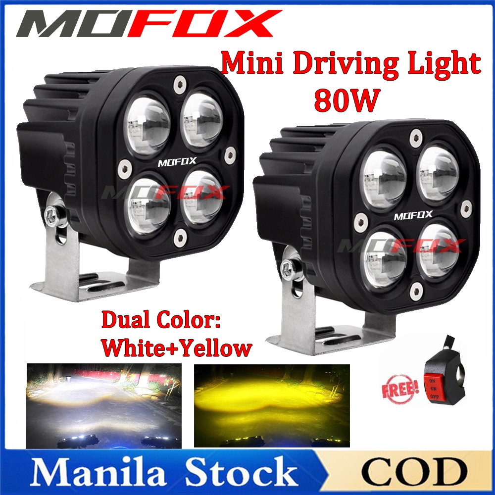MOFOX D2 Motorcycle Mini Driving Light Dual Color High/Low Beam 80W Bright Waterproof Spotlight ...