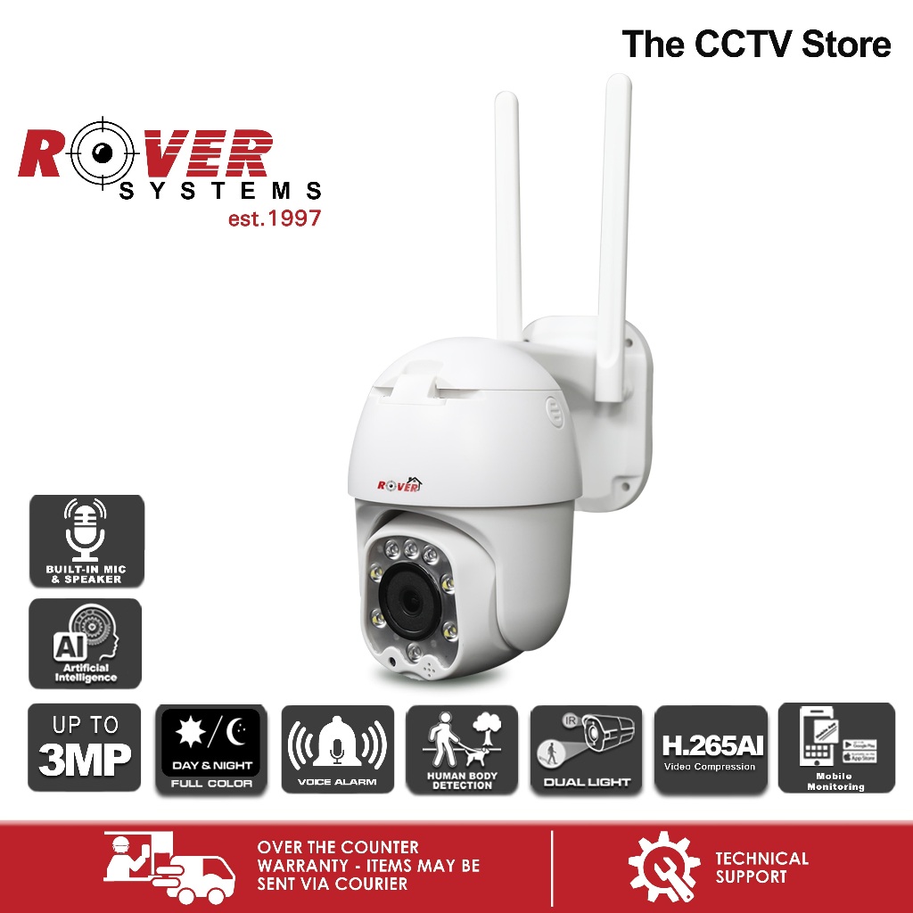 Rover Systems 3MP Smart Mini PT Pan/Tilt Wireless Two Way Audio CCTV IP ...