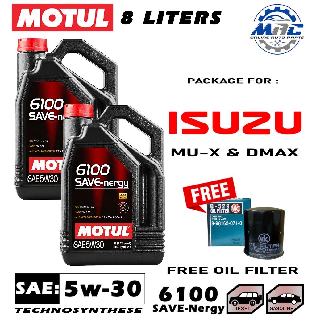 Motul 6100 Save-Nergy 5w-30 8 LITERS GALLON ENGINE OIL PACKAGE FOR ...