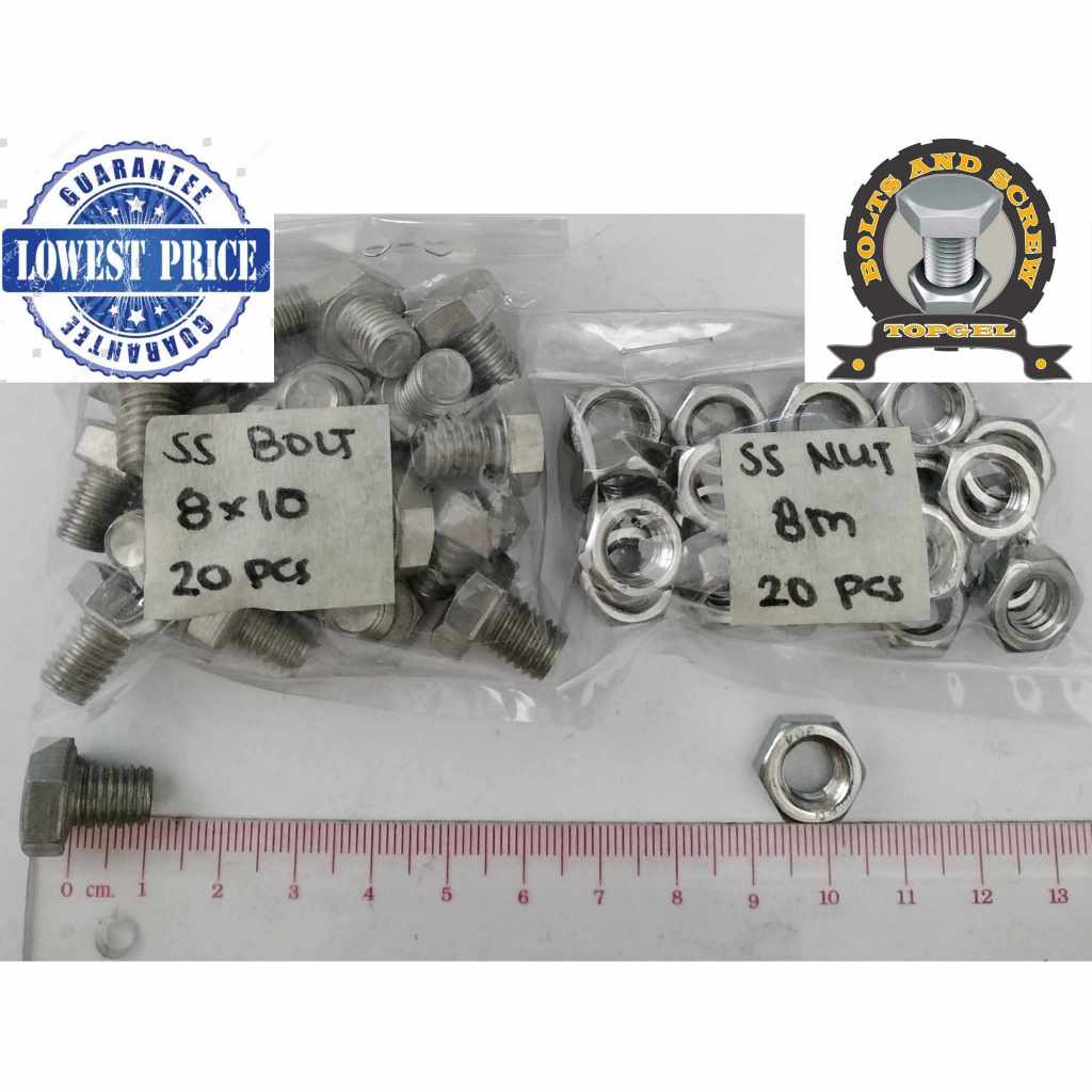 (20 PC's) Stainless Steel 8MM Bolt and Nut (13 yabe/12 taba) | Shopee ...