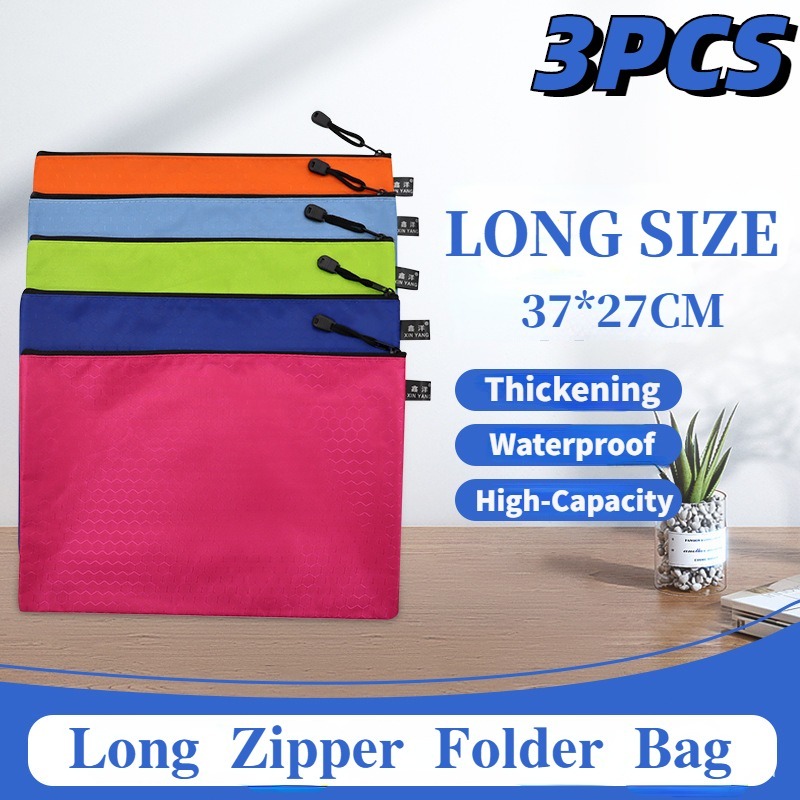 3Pcs Long Zip Bag Envelope Folder Storage Waterproof Zipper Pouch ...