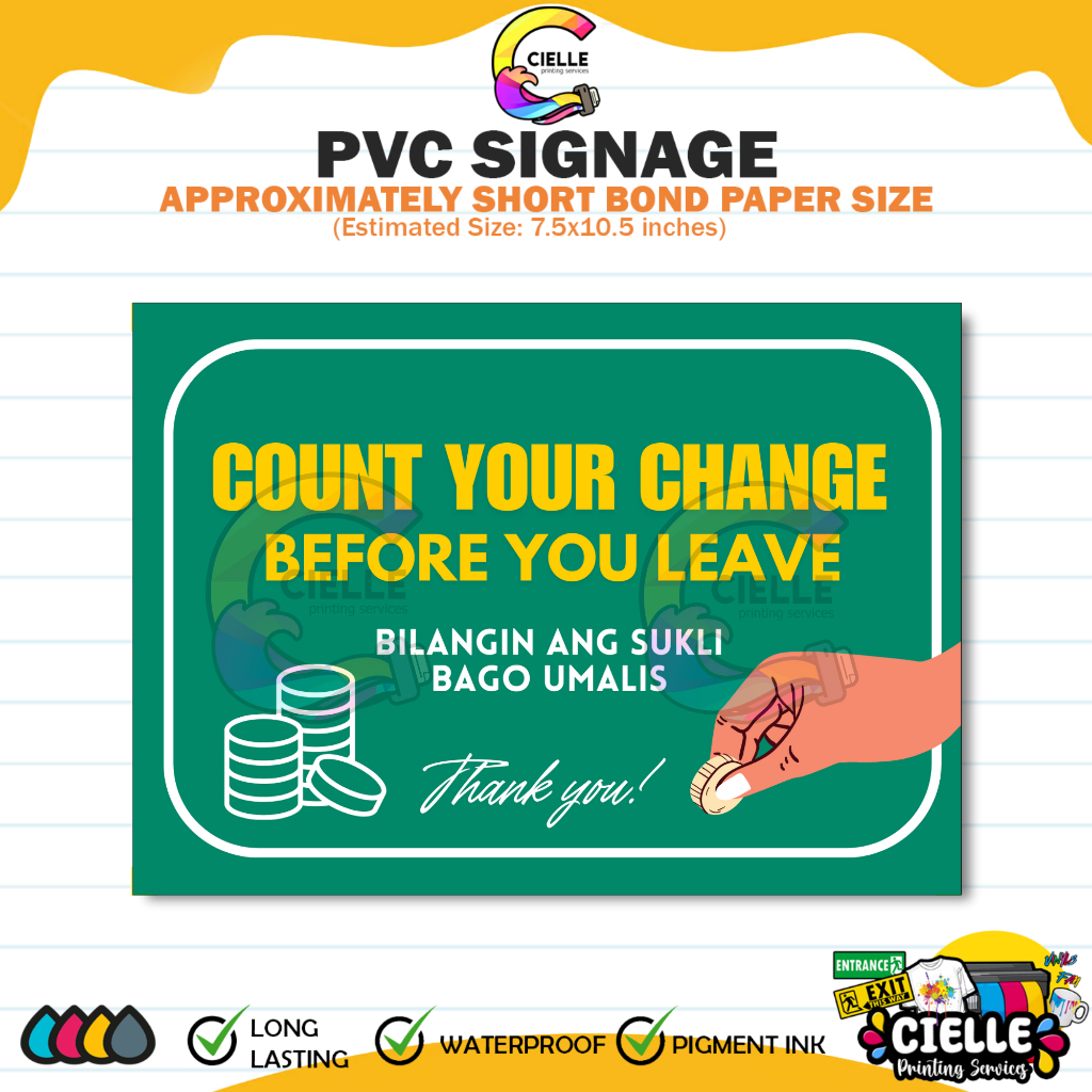 PVC SIGNAGE - COUNT YOUR CHANGE (7.5x10.5 inches) | Shopee Philippines