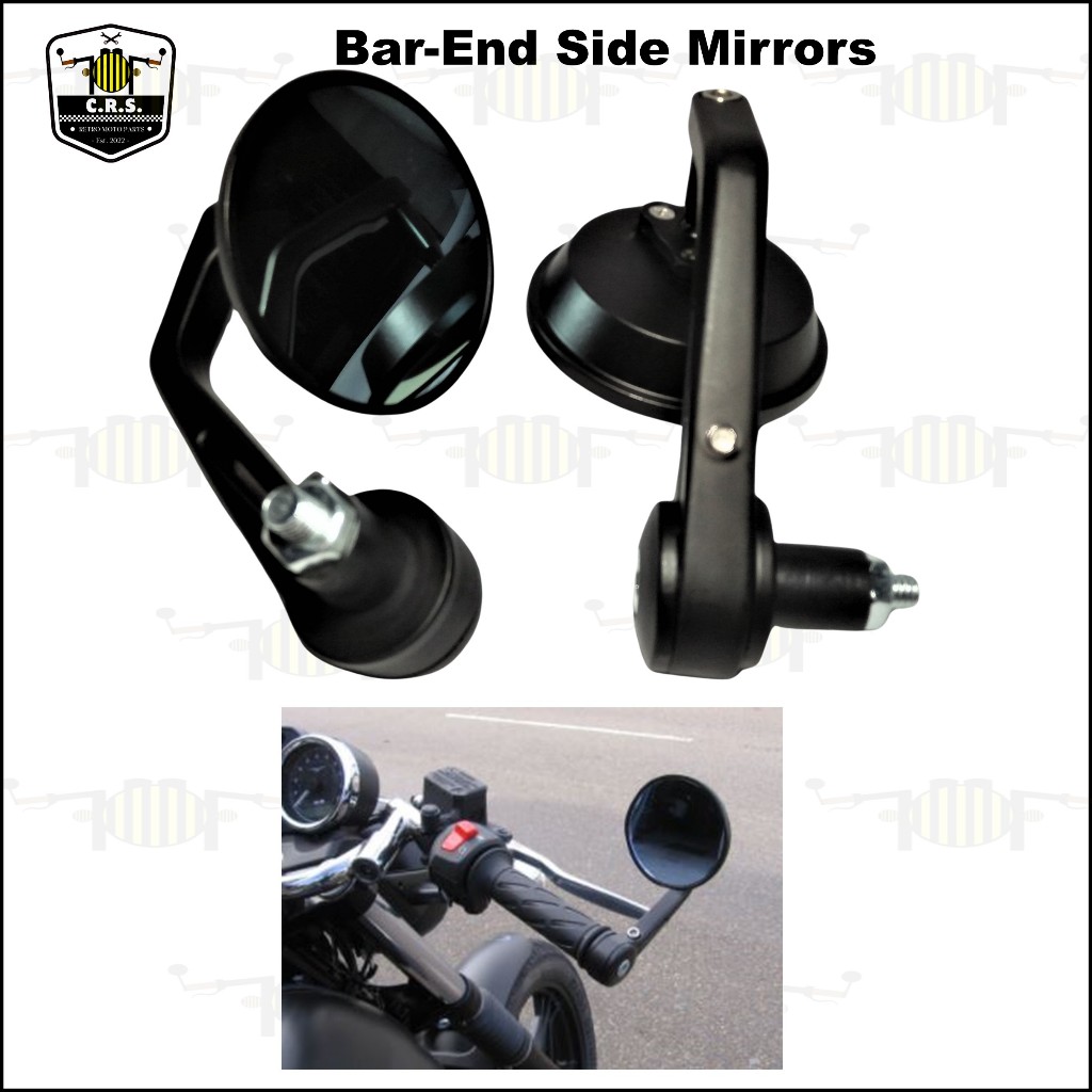 Round Bar-end Side Mirrors-Cafe racer and Scrambler motorcycle-sold by ...