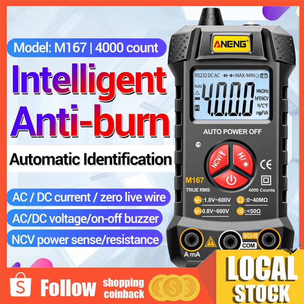 AENG M167 Digital Multimeter 4000 Count Tester Ac/Dc Electrical ...