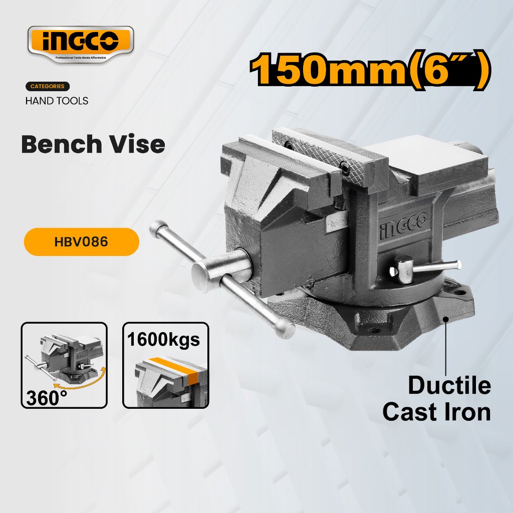 Ingco 6" Bench Vise with Anvil, Ductile Cast Iron Material HBV086 IHT ...