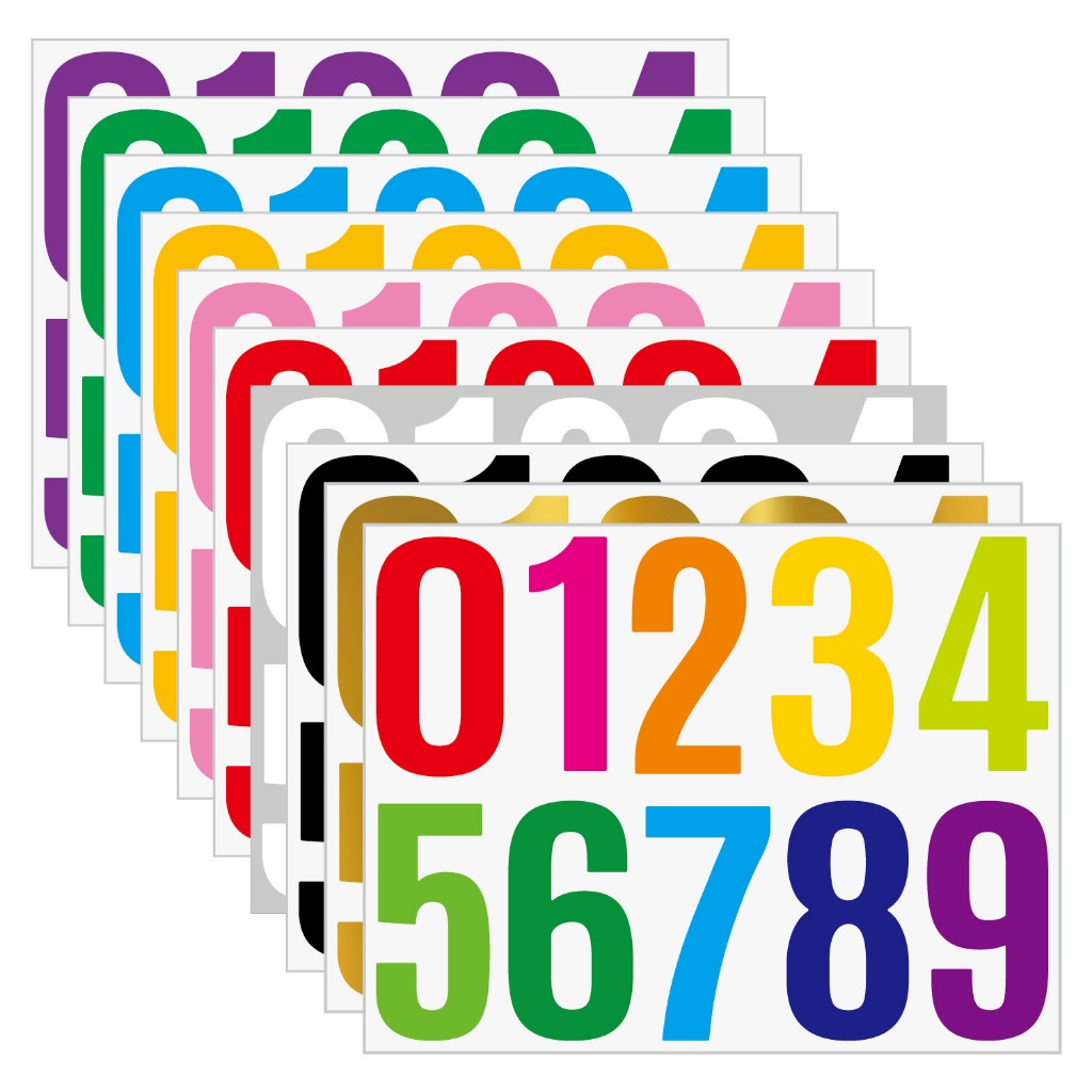 1-4 Inches waterproof Large Sheet Colourful Number Stickers ...