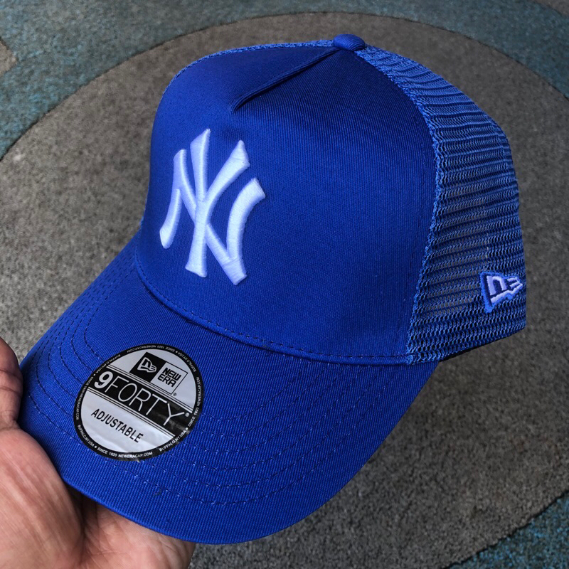 NY cap blue wl aframe trucker cap net cap curved high quality ...