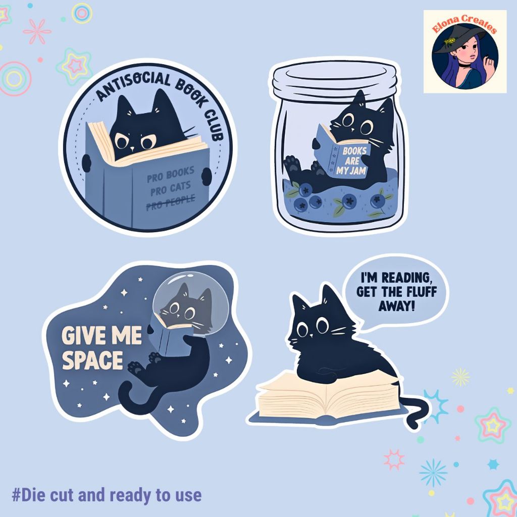 Cat Book Lover Sticker Pack For Kindles And Reading Tablets EC-1452 ...