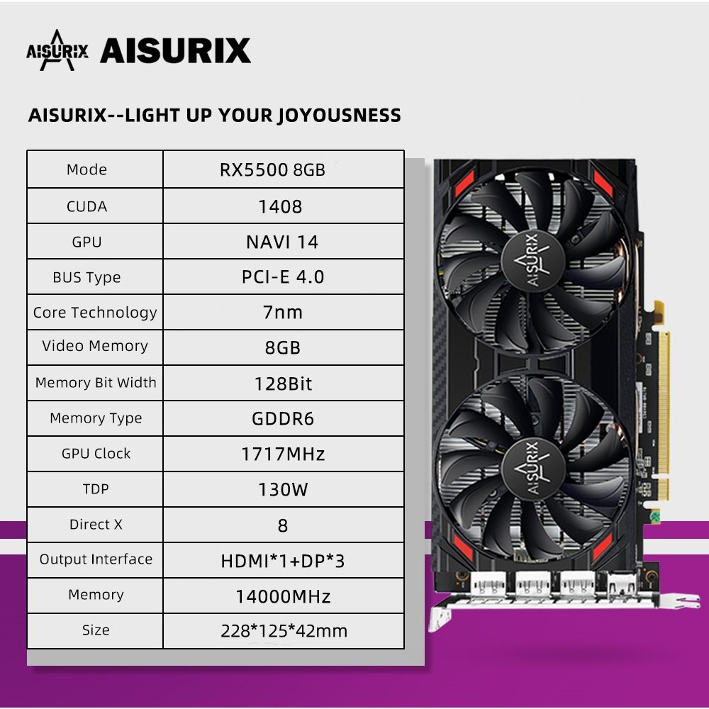 AISURIX RX5500xt 5500 5600xt 8GB GDDR6 1408sp Graphics Card AMD Gaming ...
