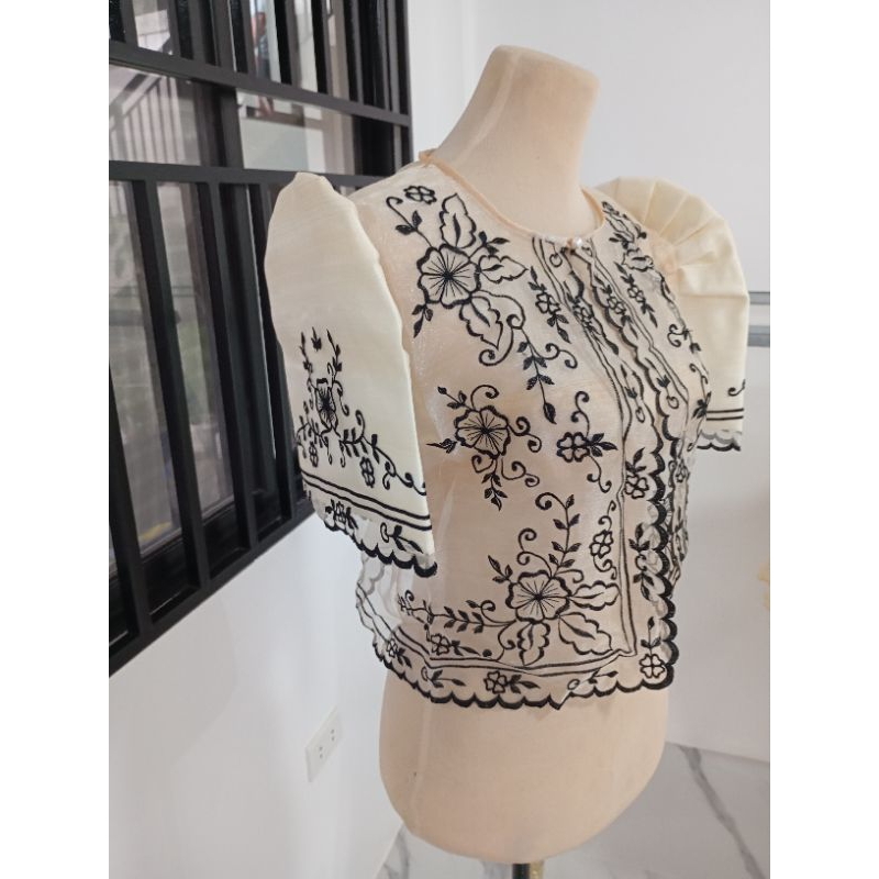 Bolero Pinya Organza Mocha with black Embroidery | Shopee Philippines