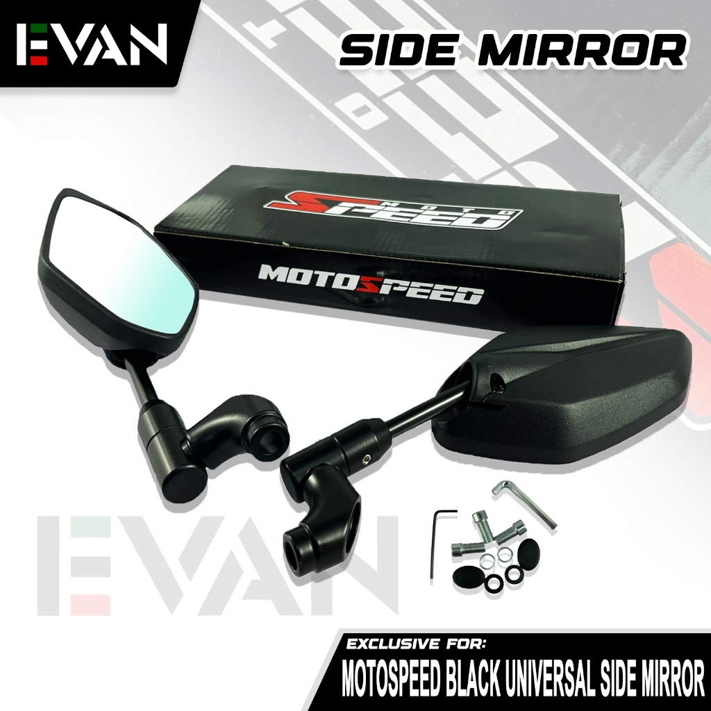 EVAN.PH 1 PAIR MOTOSPEED BLACK STEM TYPE SIDE MIRROR FOR UNIVERSAL ...