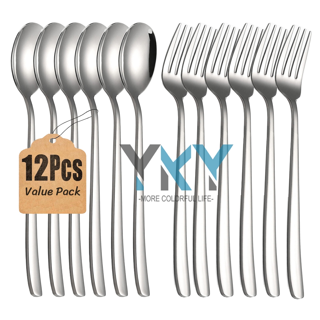 12pcs Korean Spoon and Fork Set Dinner Cutlery Set Stainless Steel ...