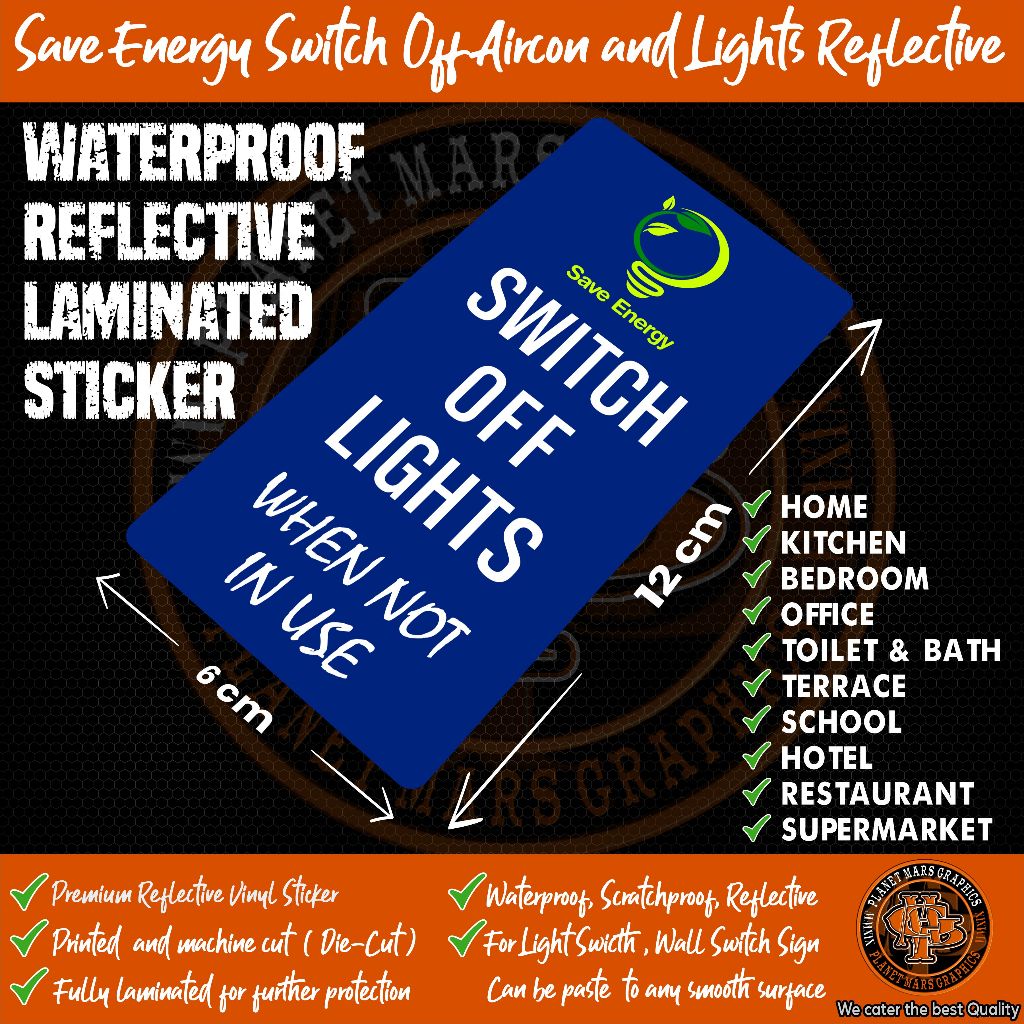 SAVE ENERGY SWITCH OFF LIGHTS WHEN NOT IN USE WALL STICKER SIGN ...