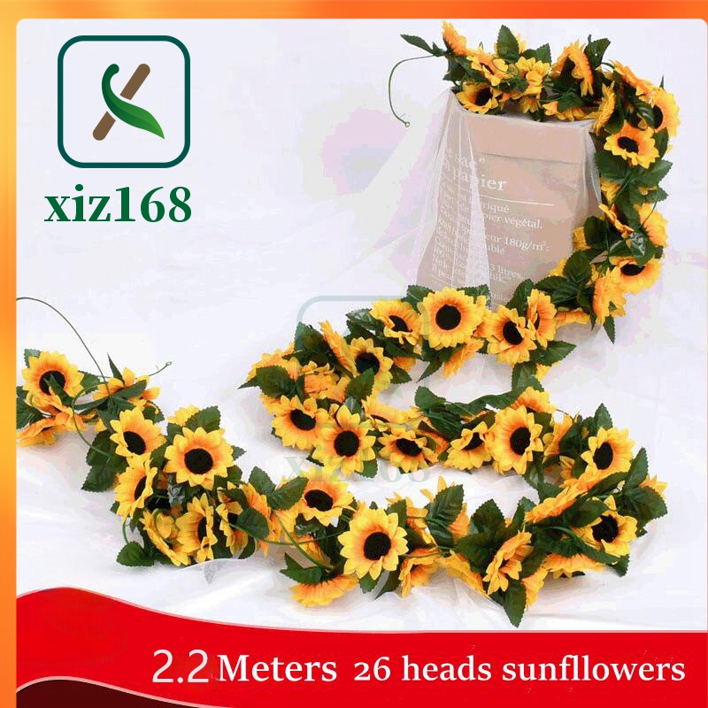 2.2M Artificial Silk 26 Heads Sunflower Fake Flowers Vine with Green ...