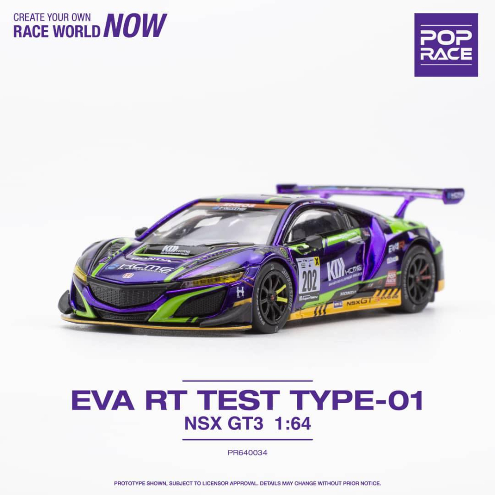 Pop Race 1/64 Scale Honda NSX GT3 Evo22 EVA Purple #202 Livery Die-cast ...