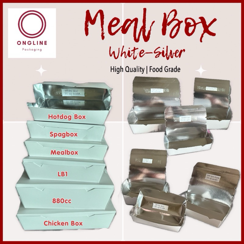 100 pcs | PREMIUM White Silver Mealbox | Spaghetti Take Out Burger ...