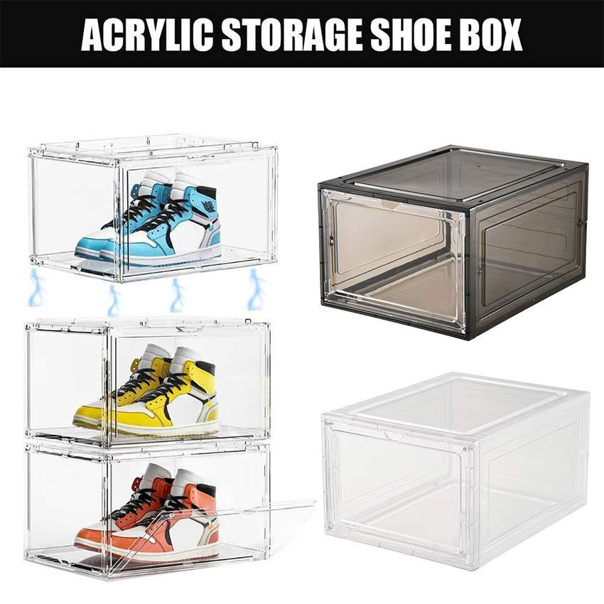 Large magnetic transparent stackable shoe box flip aj shoe rack ...