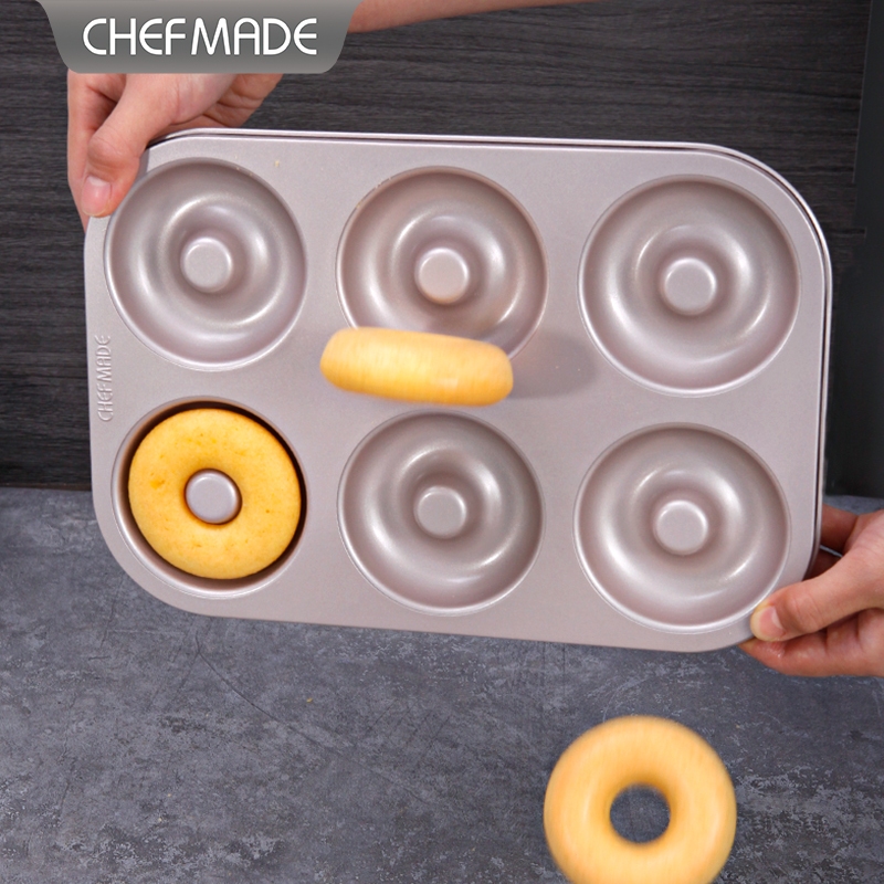 CHEFMADE Donut Mold Pan 6 Holes NonStick Cake Pan Round Donut Cupcake ...