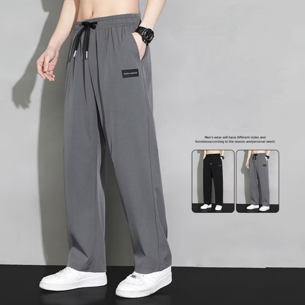 Plain Mesh cloth Loose Straight pants Breathable Elastic waist M-5XL ...