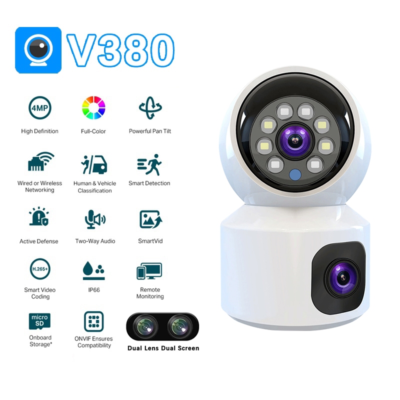 V380 Pro CCTV Camera 8MP Dual Lens Camera IP65 360° Panoramic Surveillance Security IP Night ...